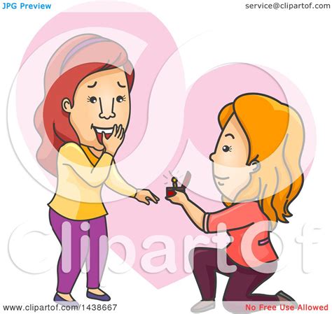 Clipart Of A Cartoon White Lesbian Woman Kneeling And Proposing To Her