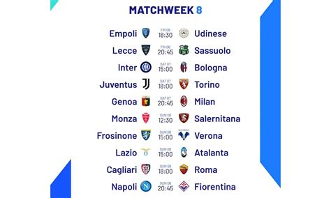 Jadwal Giornata Ke 8 Liga Italia 2023 2024 Ada Derbi Turin Juventus