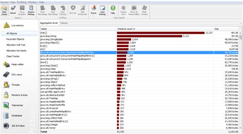 jprofiler live memory all object view stack overflow