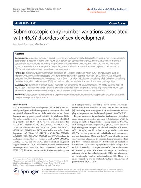 Pdf Submicroscopic Copy Number Variations Associated With 46 Xy