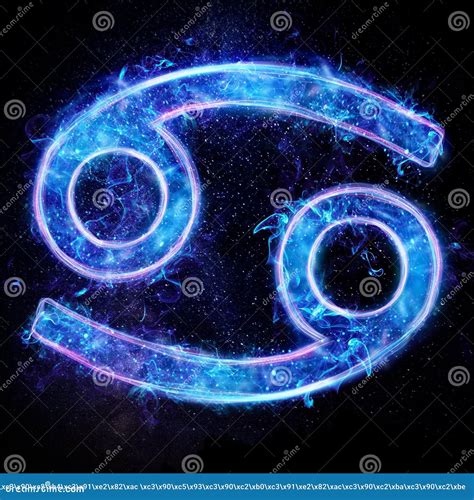 Zodiac Sign Icon Cancer Blue Neon Hologram On A Dark Background Of The