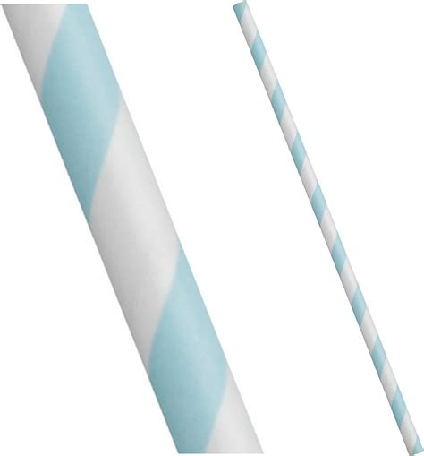 100 Pack Light Blue And White Stripe Biodegradable Paper Drinking