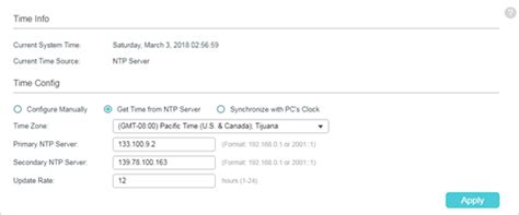 how to configure getting time from ntp server on tp link smart