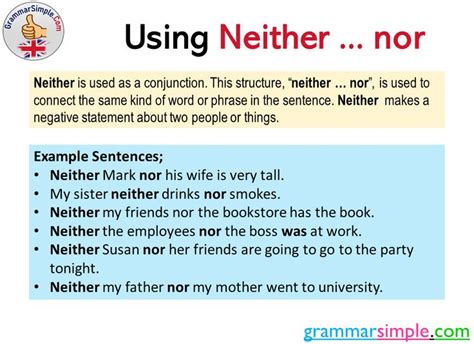 Using Neither Nor Definition And Example Sentences Grammar Simple