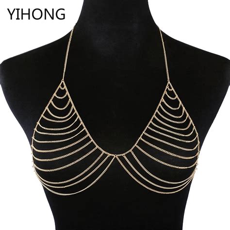 Sexy Chain Bra Gold Color Body Chain V Necklace Fashion Body Jewelry