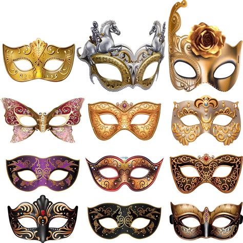 12 Pieces Mardi Gras Masquerade Mask Paper Masks Set For Carnival Prom