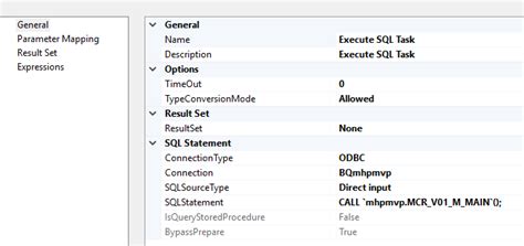error when calling bigquery stored procedure from ssis