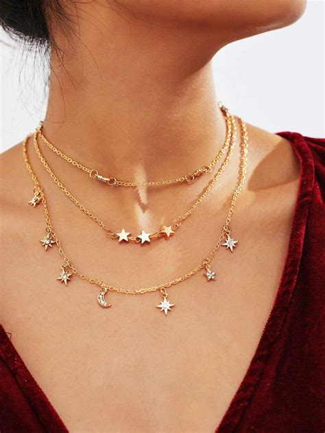Star Design Layered Chain Necklace Necklaces Jewelry Women Fashion