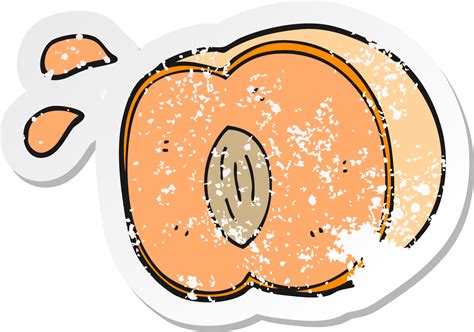 Pegatina Retro Angustiada De Un Melocotón Jugoso De Dibujos Animados