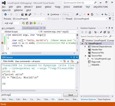 visualgdb gdb session window