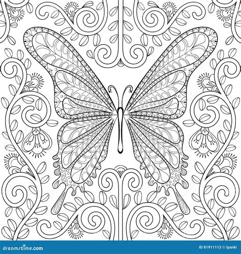Livre De Coloriage Adulte Avec Le Papillon En Pages De Fleurs