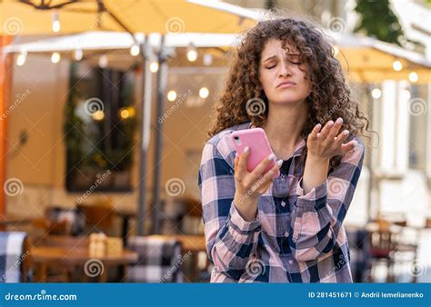 Surprised Young Woman Use Smartphone Loses Bad News Fortune Loss