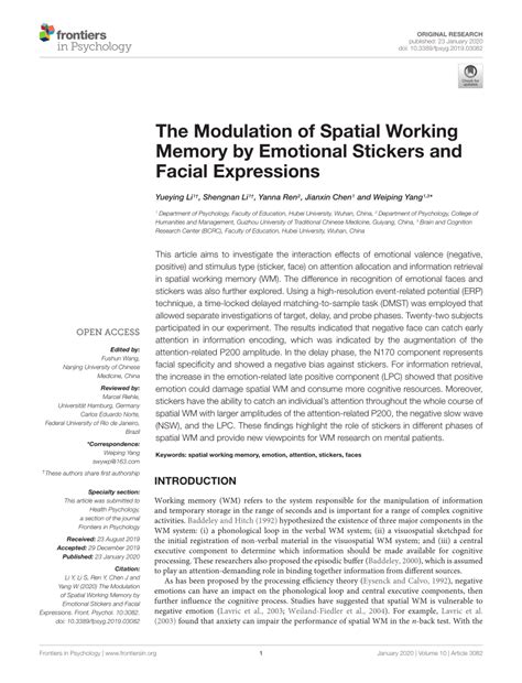 Pdf The Modulation Of Spatial Working Memory By Emotional Stickers