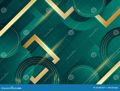 Abstract Green Luxury Background With Golden Line On Dark Realistic