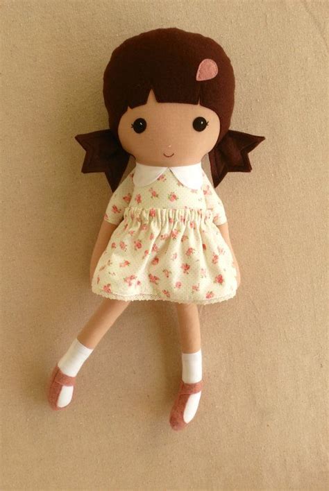 Fabricdoll Rag Doll Brown Haired Girl In Sweet Pink By Rovingovine