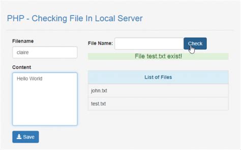 php checking file in local server free source code and tutorials