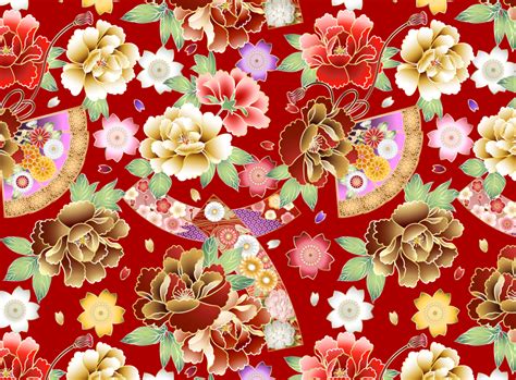 フリーイラスト 牡丹と桜の花と扇子の和柄の背景 花 イラスト フリーイラスト 和柄 イラスト
