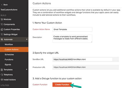 create custom actions online help zoho developer