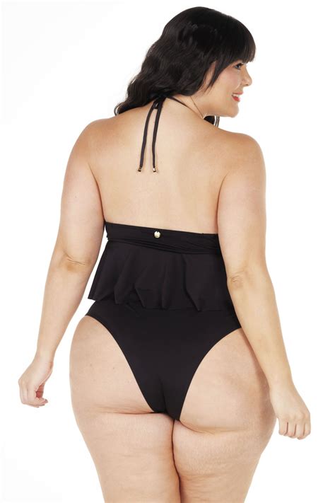 BiquÍni Plus Size Top Batinha E Calcinha Borboleta Preta Audaz Moda