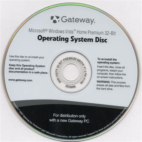 Gateway Microsoft Windows Vista Home Premium 32 Bit Operating System