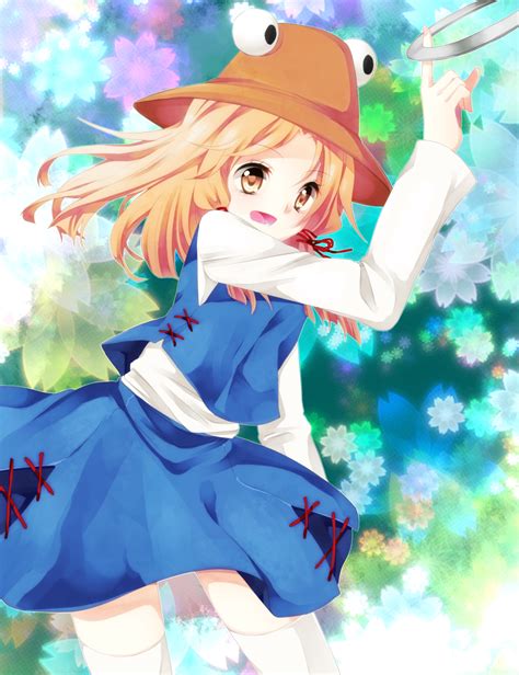 Safebooru Arm Up Blonde Hair Blue Eyes Blush Floral Background Flower