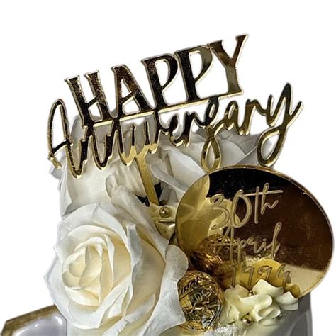 New Happy Anniversary Cake Topper Gold Acrylic Anniversary Cake Topper
