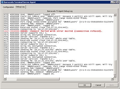barracuda terminal server agent debug log messages barracuda campus
