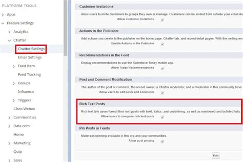 how to enable and disable rich text posts in salesforce chatter