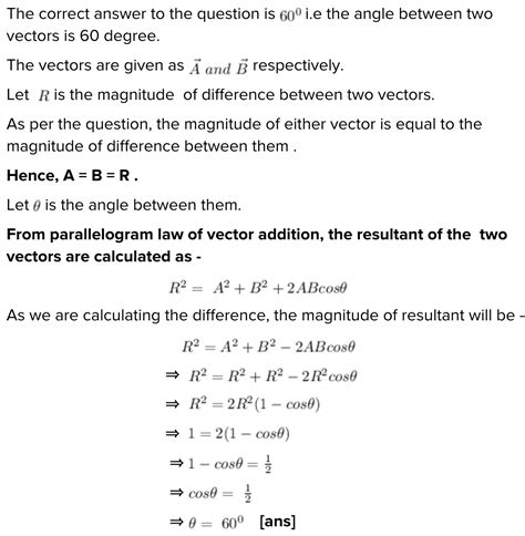 If The Magnitude Of Difference Of Two Vectors Vec A And Vec B Of Equal