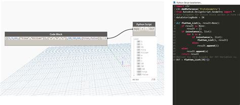 use the flatten node in python script designscript dynamo