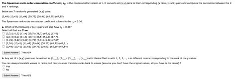 Solved The Spearman Rank Order Correlation Coefficient Rs
