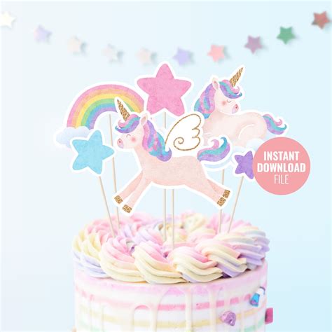 Printable Unicorn Birthday Cake Topper Instant Download Etsy España