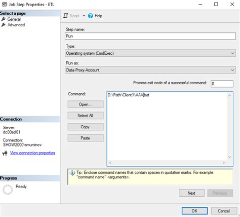 running batch file which runs 2 other batch files from sql server job