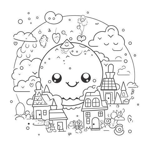 Desenho De Páginas Para Colorir Animado Fofo E Esboço Casas Fofas Vetor