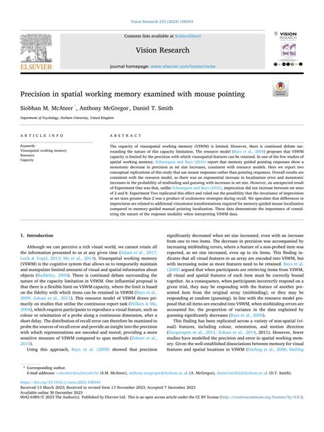 Pdf Precision In Spatial Working Memory Examined With Mouse Pointing