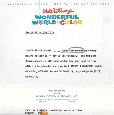 Disney Ron Howard Donna Butterworth Original 1967 Promo Photo World Of