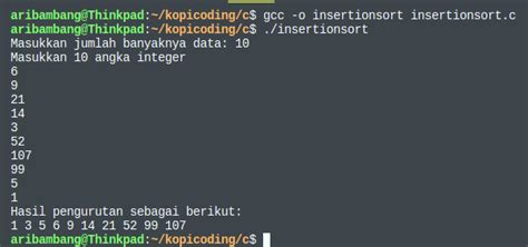 program algoritma insertion sort bahasa c kopi coding