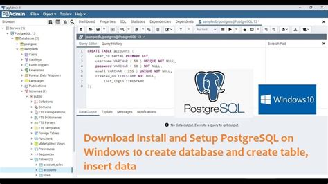 download install and setup postgresql on windows 10 create database and