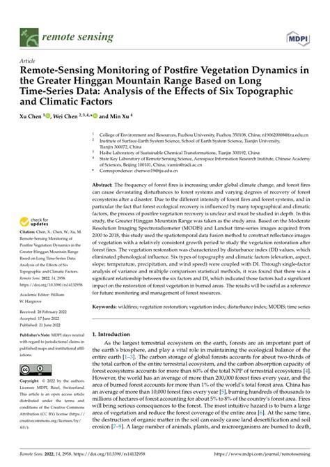 Pdf Remote Sensing Monitoring Of Postfire Vegetation Dynamics In The