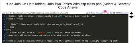 inner join — datatables forums