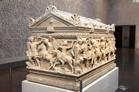 Roman Marble Sarcophagus Showing Battle Between Soldiers And Amazons At