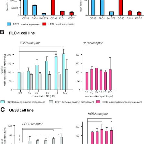 Egfr And Her2 Receptor Expression Results A Absolute And Relative