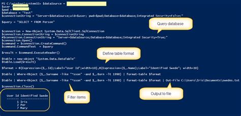 how do i query a sql server db using powershell and how do i filter
