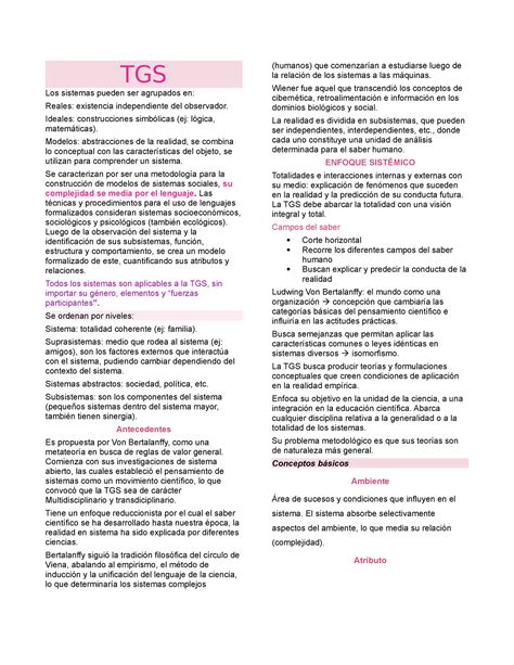 Tgs Un Pequeño Resumen De La Teoría General De Sistemas Tgs Los