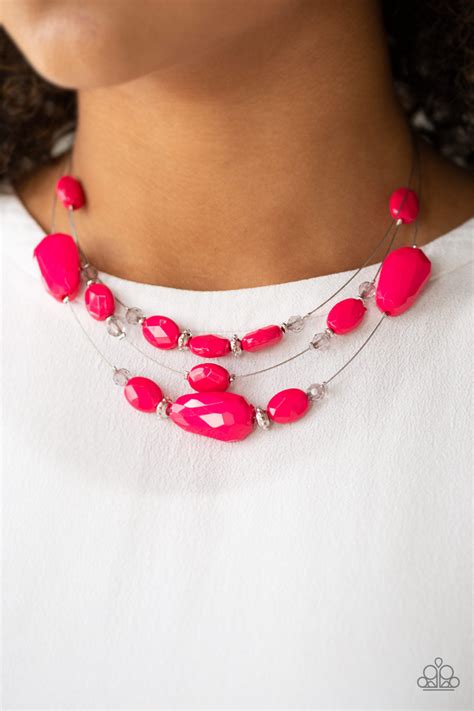 Paparazzi Radiant Reflections Pink Bead Wire Silver Accent Necklace