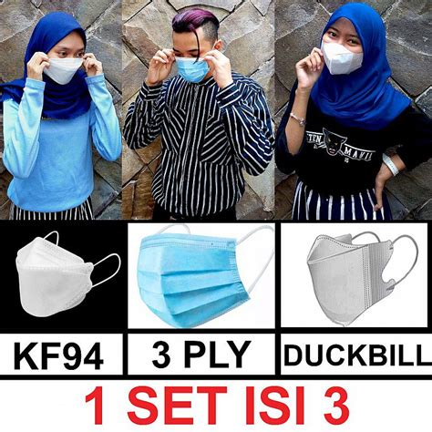 Masker 3 In 1 Set Isi 3 Kf94 Duckbill 3 Ply Masker Medis Non Medis