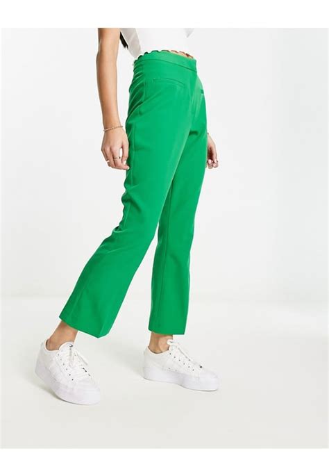 Miss Selfridge Cropped Flare Trouser In Green