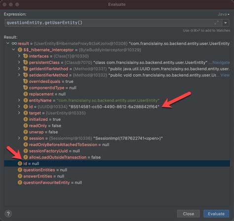 java data inside hibernate interceptor object but null under entity