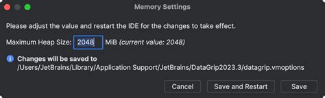 increase the memory heap of the ide datagrip documentation