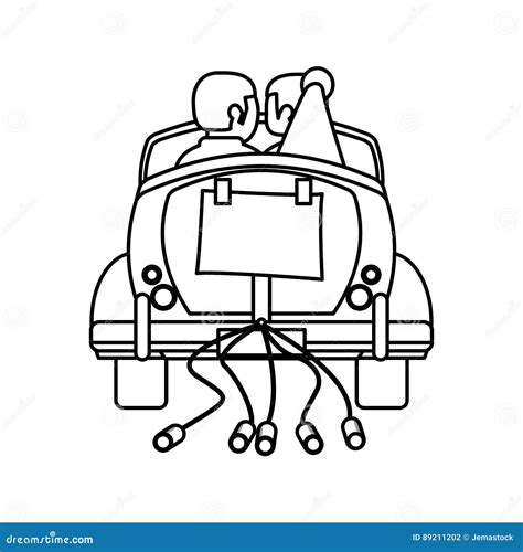 Couple Car Just Married Outline Stock Illustration Illustration Of